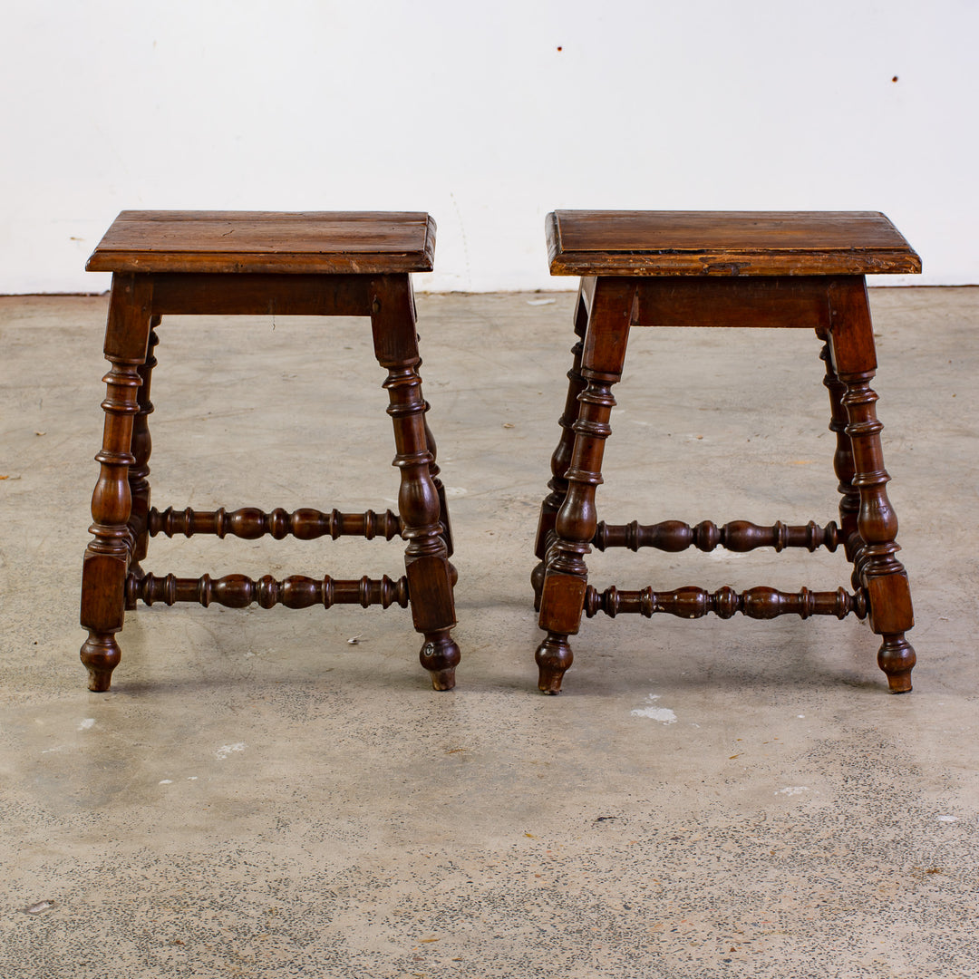 Pair of Bobbin Turned Oak Stools – The Vault Sydney
