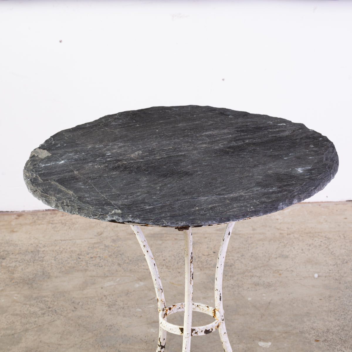 White Bistro Table with Chiseled Slate Top – The Vault Sydney